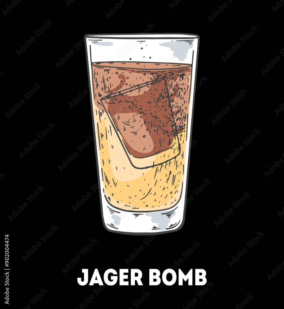 Jager bomb cocktail illustration. Hand drawn sketch. Vector ...