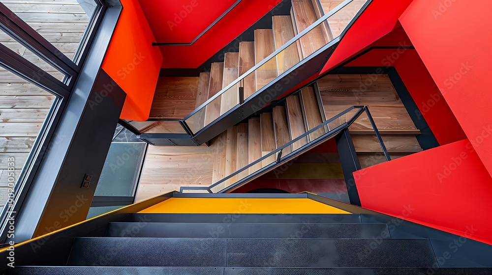 Zigzag staircase with contrasting colors and materials Stock Photo ...