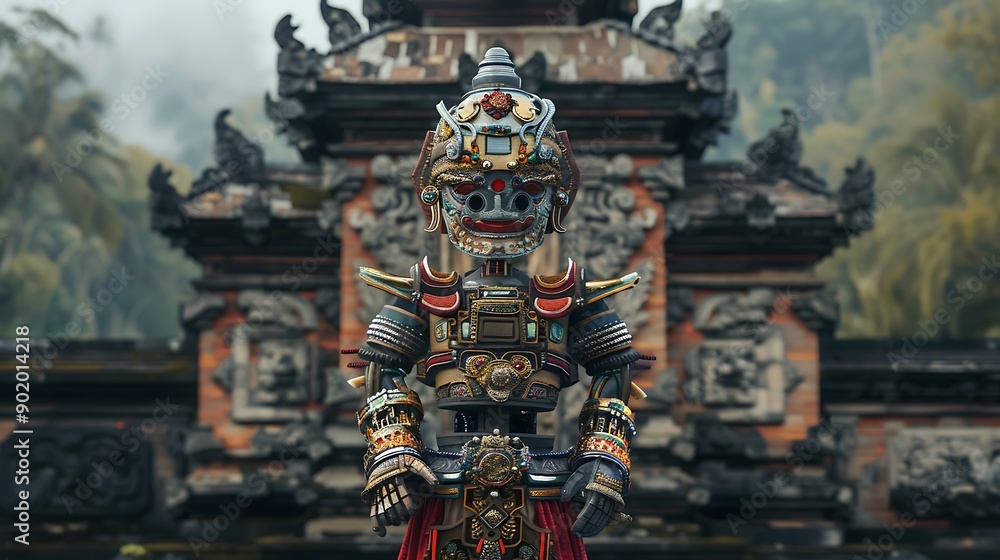 Cultural robot dressed as a Balinese temple guardian with keris in ...
