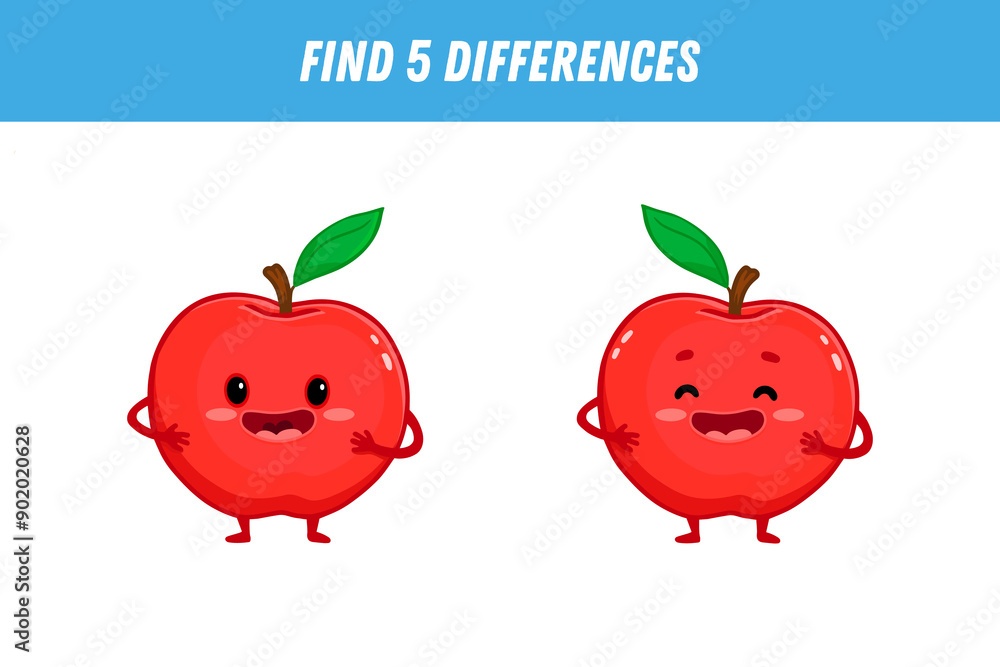 Poster Find 5 differences between two pictures of cute apple – Wall Art ...
