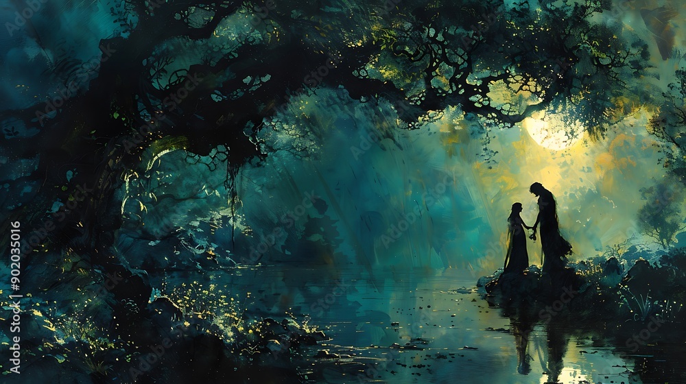 Enchanting depiction of the Greek myth of Orpheus and Eurydice set in ...