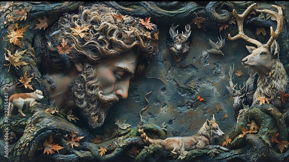 Enchanting scene of the mythological Celtic deity Cernunnos the horned ...