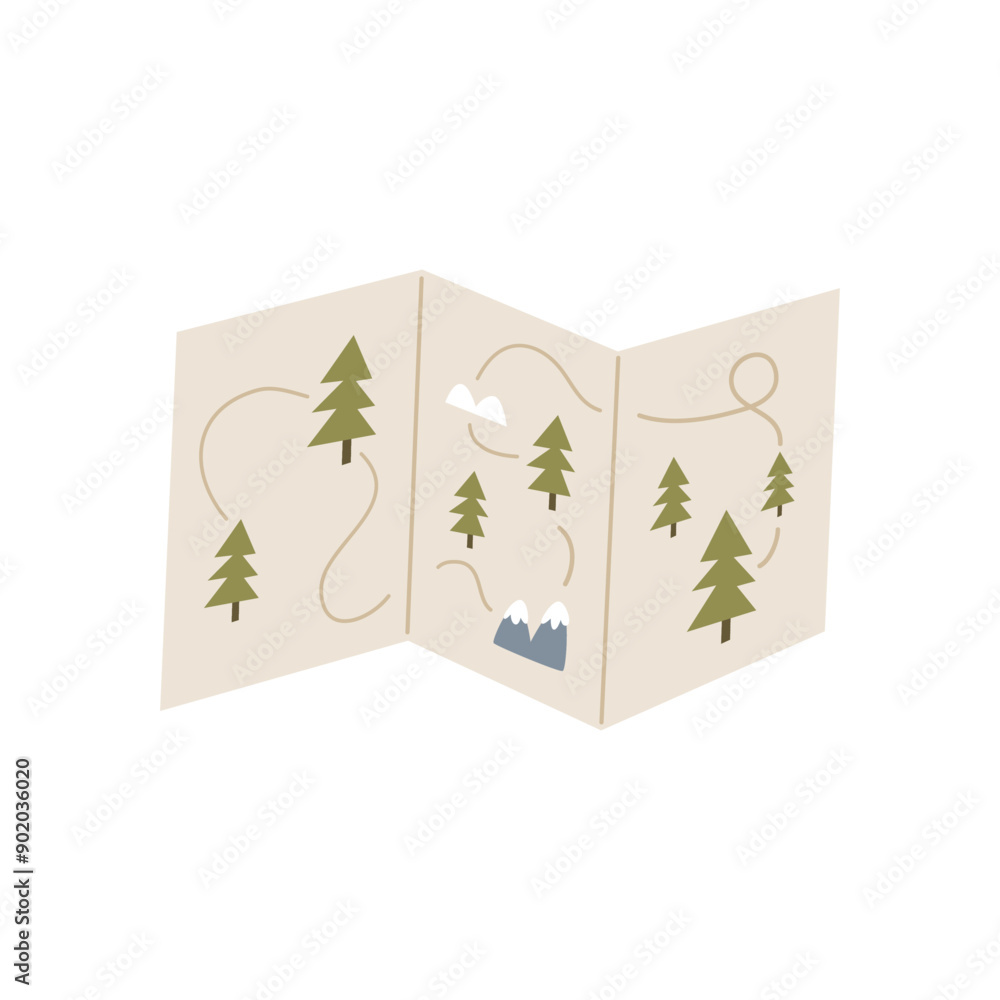 Map, illustration, camping, journey, travel, hiking, picnic, camp ...