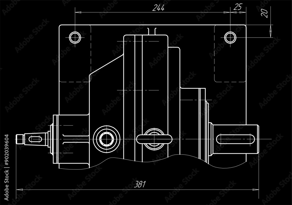Assembly drawing of reducer. Vector cad scheme of steel mechanical ...