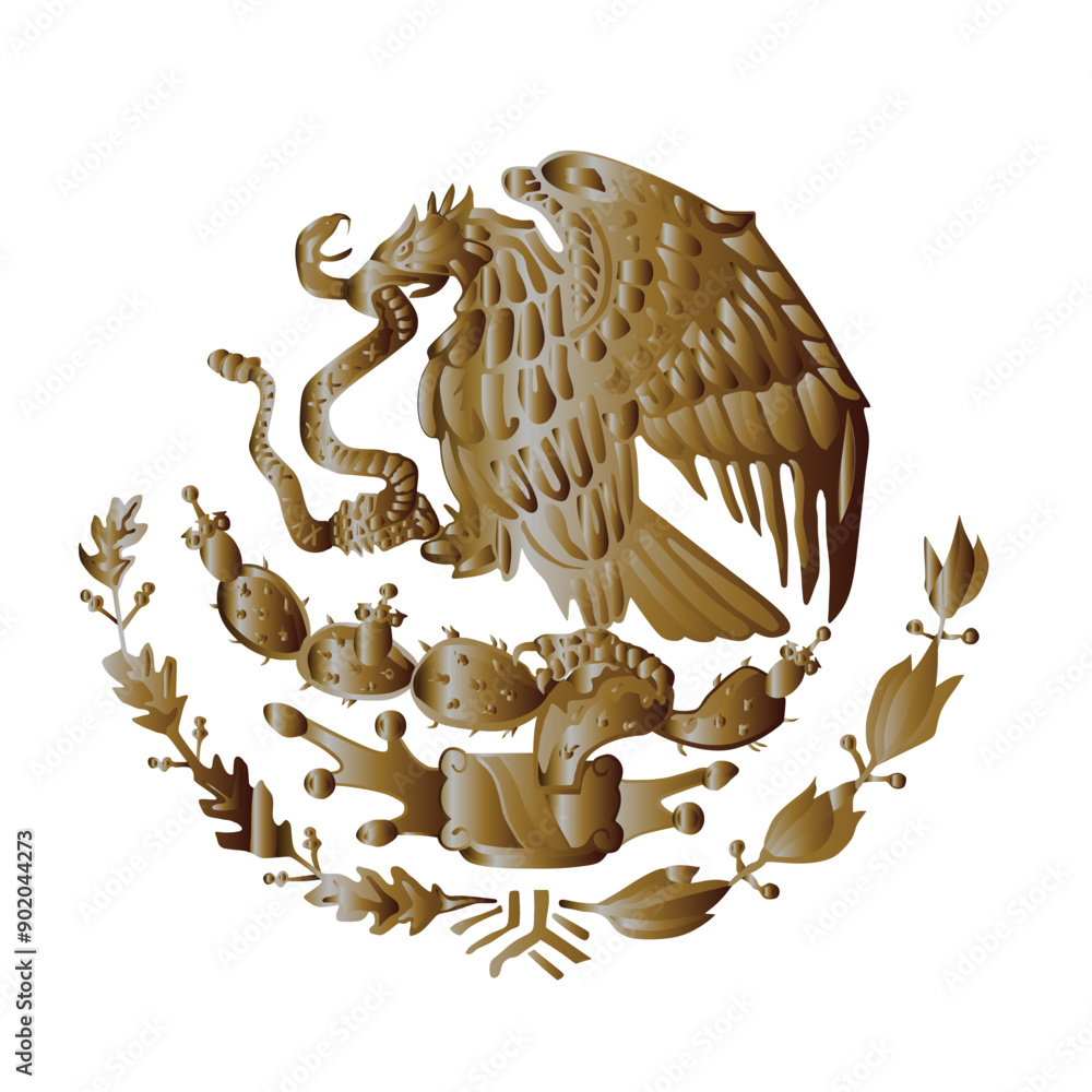 Gold Mexico coat of arms vector silhouette illustration isolated. Seal national emblem. Coat of ...