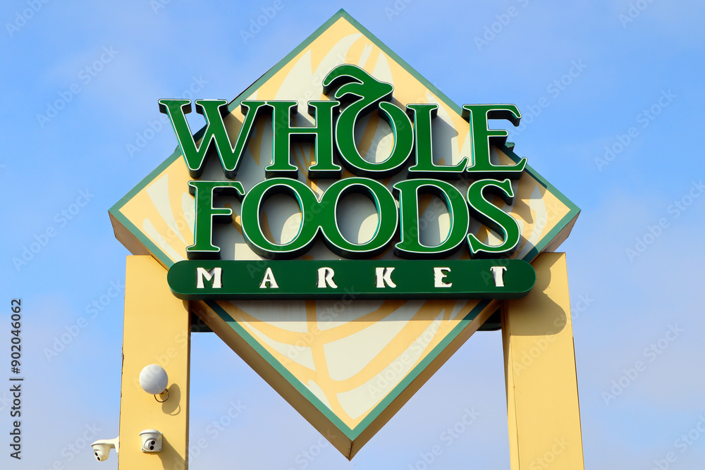 West Hollywood, California: Whole Foods Market sign, a subsidiary of ...