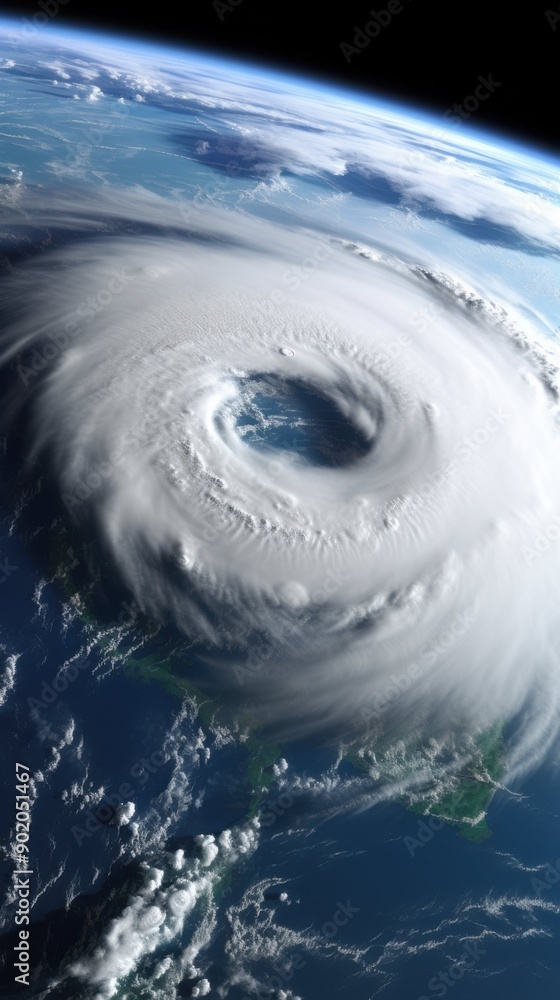 A massive hurricane tropical cyclone churns over the ocean, showcasing ...