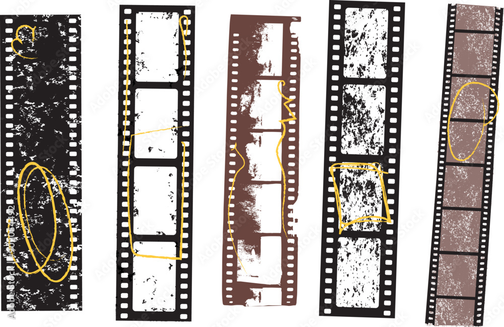old grunge distorted filmstrip with sand texture. empty frames vertical ...