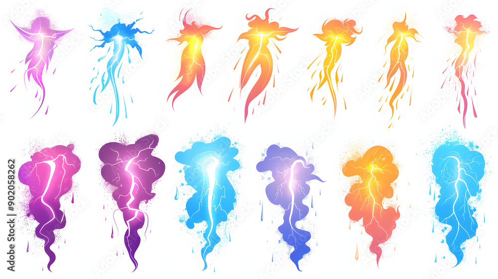cartoon lightning animation. animated frames of electric strike, magic ...