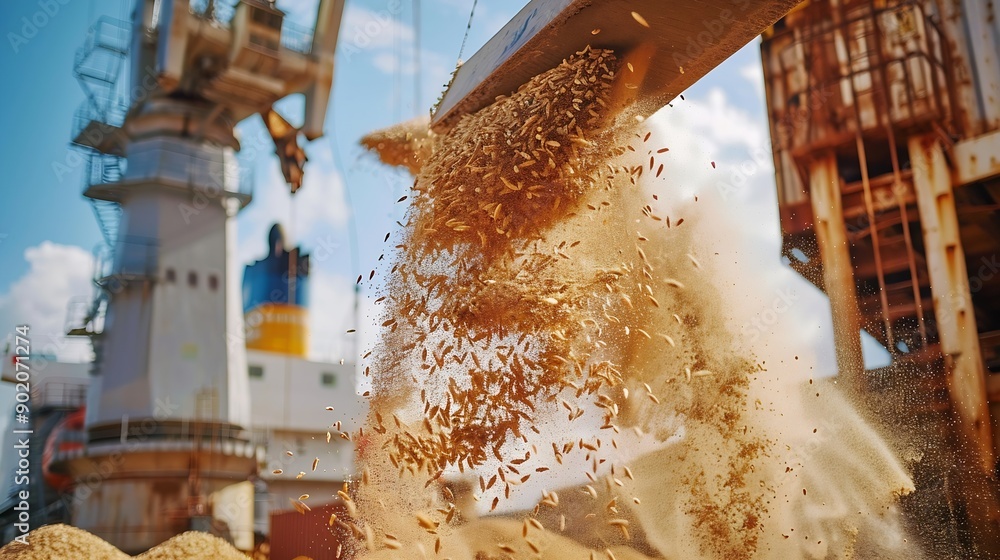 Loading of wheat in bulk into general cargo ships cargo hold by means ...