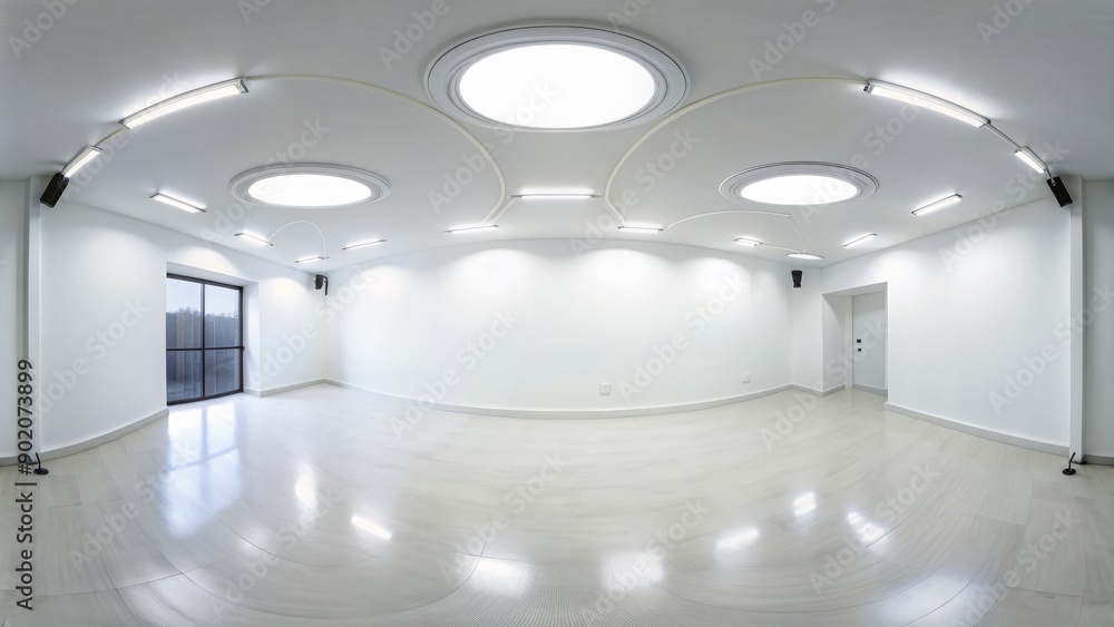 360 panorama of a white room with a double ring light fixture VR ...