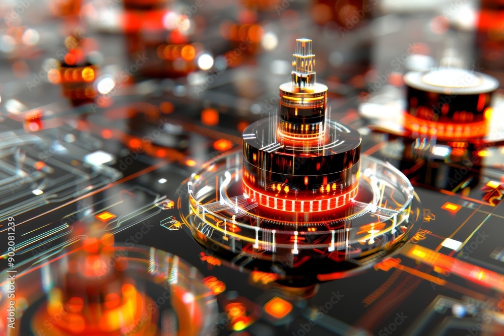 Futuristic city model with red and black lighting highlighting modern ...