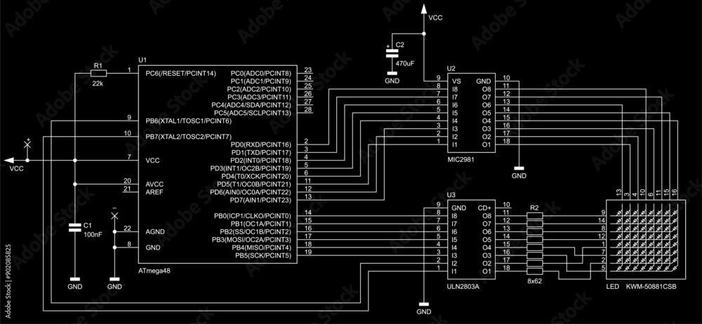 Schematic diagram of electronic device on sheet of paper. Vector ...