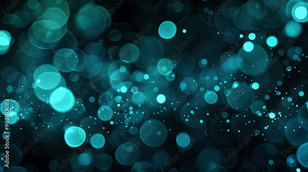 Vibrant teal bokeh background with glowing circular light effects ...