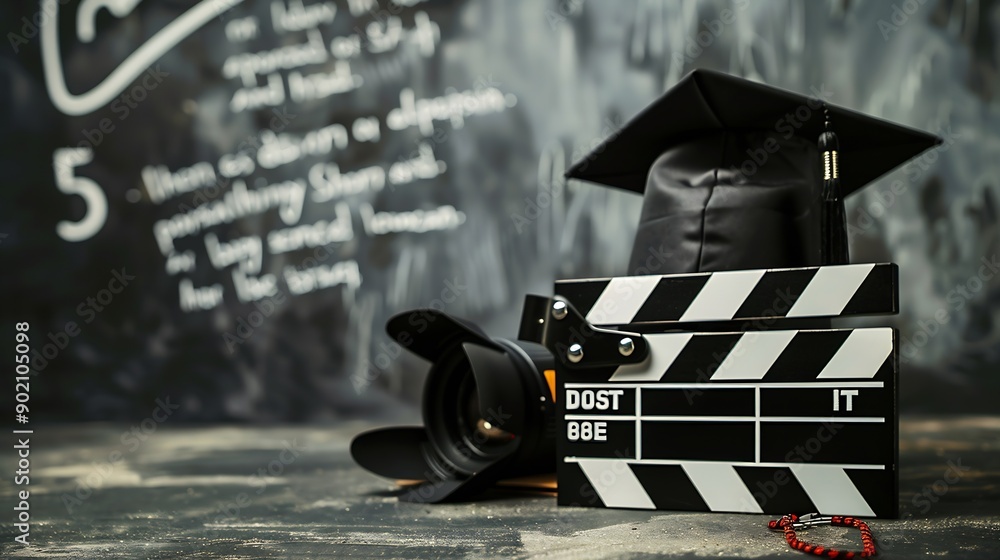 Film education banner graduation cap and clapperboard college graduate ...