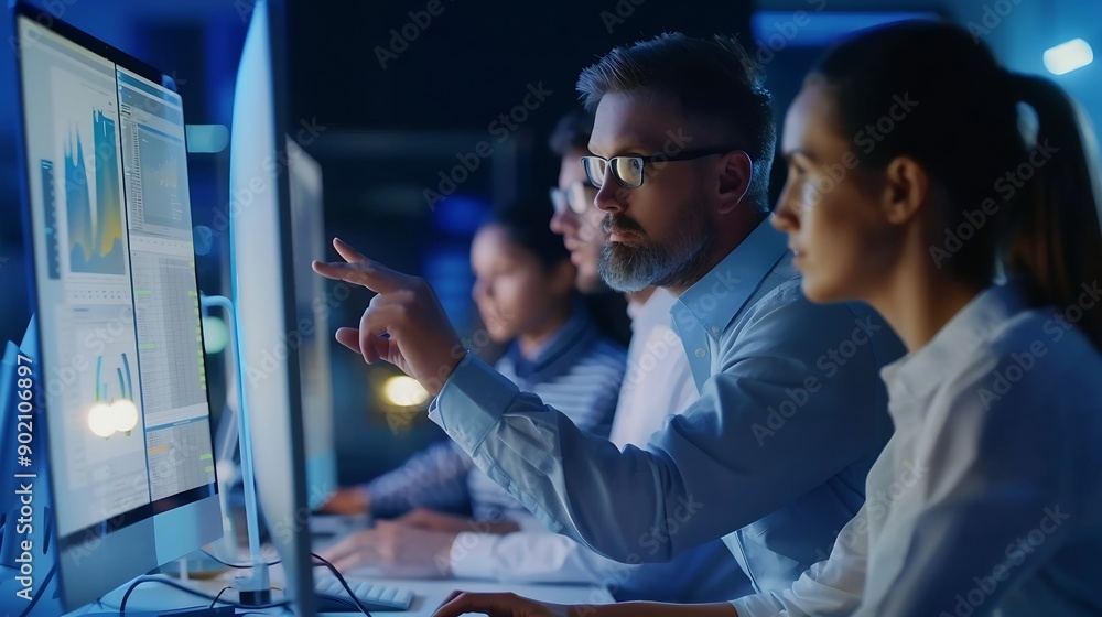 Problem solving teaching or business people on computer for research ...