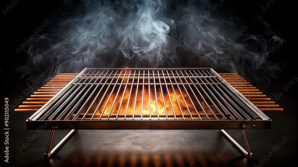 Empty fired barbecue grill on black background at a tilted angle, diet ...