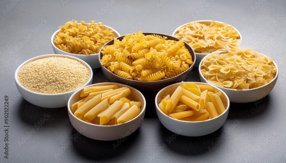 different shapes of dried pasta like elbow macaroni and bowtie pasta ...