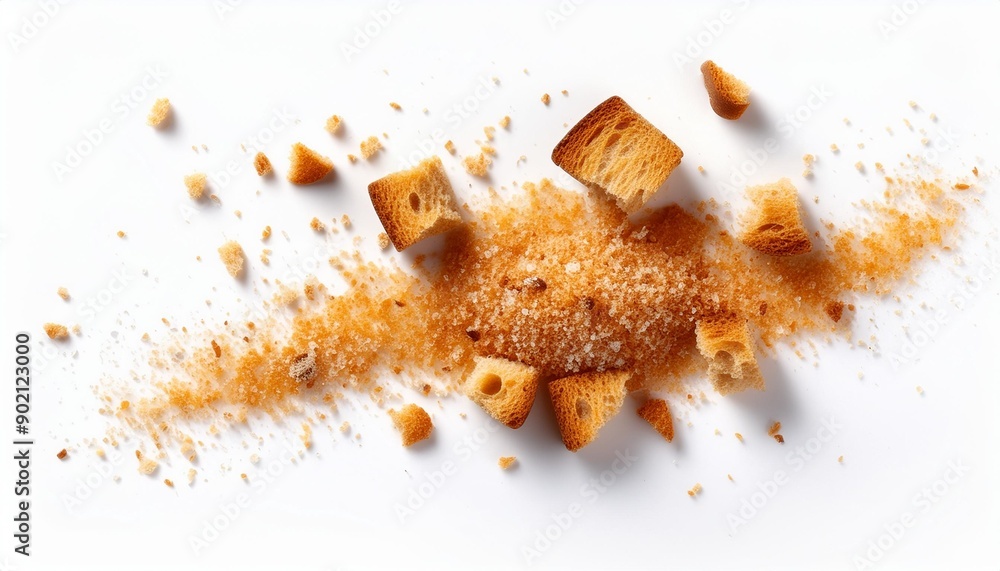 bread crumbs macro isolated on white background splash of crumbs top ...