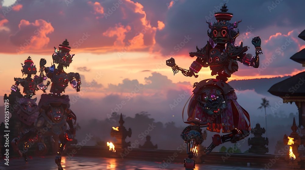 Robotic Dancers Captivate with Kecak Dance Performance Against Temple ...