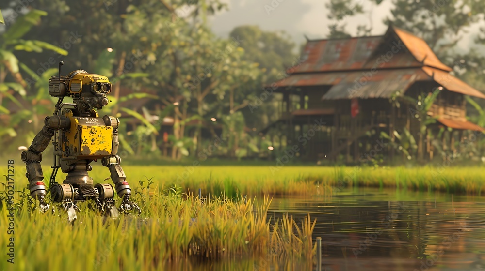 Rice field robot operating efficiently in a field with a traditional ...