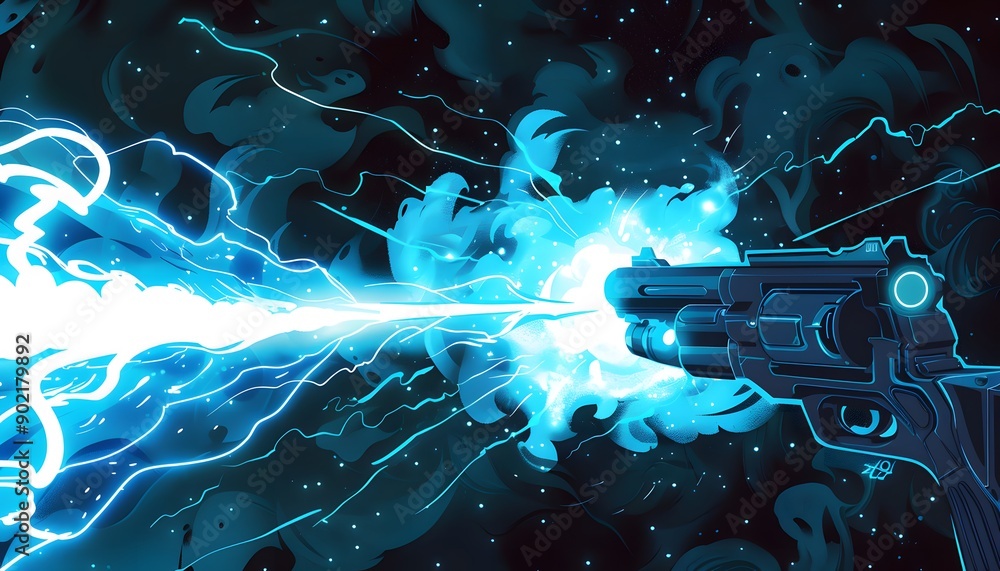 Gun shot with fire and smoke. Weapon firing effects. Vector realistic ...