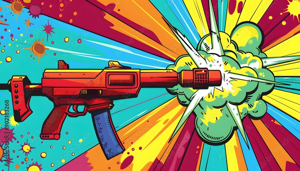 Gun shot with fire and smoke. Weapon firing effects. Vector realistic ...