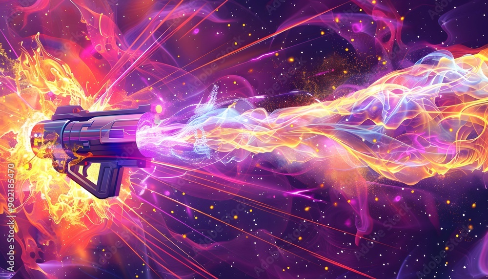 Gun shot with fire and smoke. Weapon firing effects. Vector realistic ...