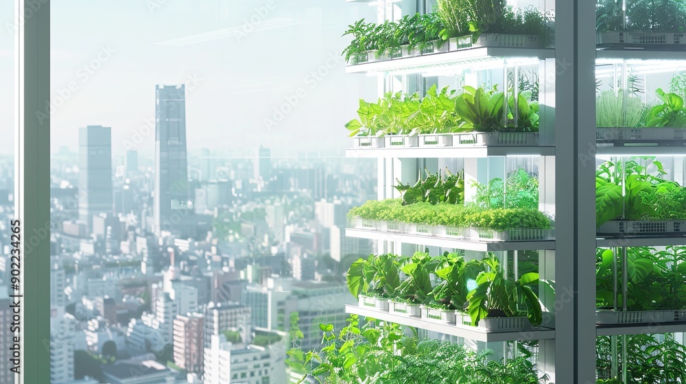 Modern Vertical Farming Setup with Stacked Hydroponic Trays of Leafy ...