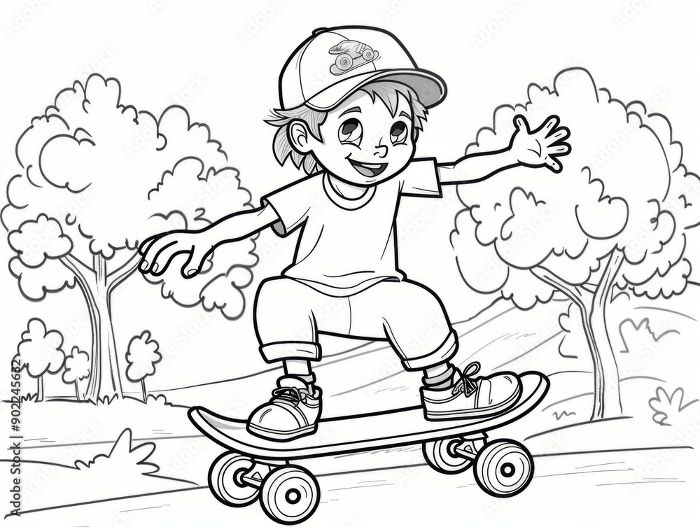 Children playing Skateboarding, Printable Coloring Pages for Kids ...