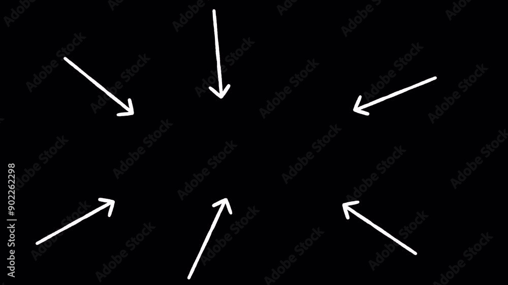 six white arrows pointing inwards on transparent background, simple ...