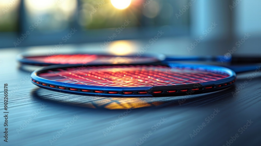 Badminton Rackets in Focus: Illustrate a background with a close-up of ...