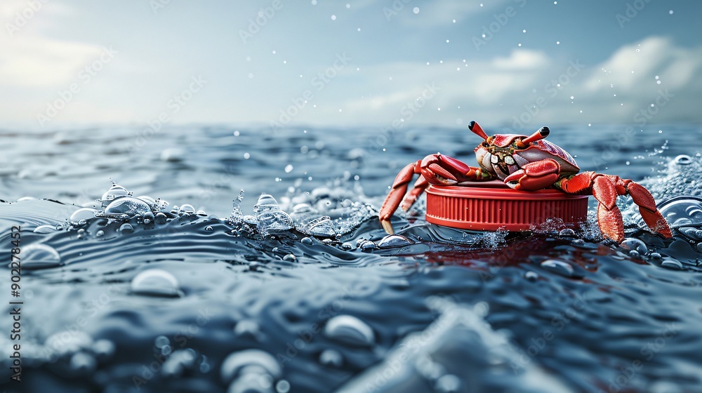 Surrealistic image of a hermit crab using a plastic bottle cap as its ...