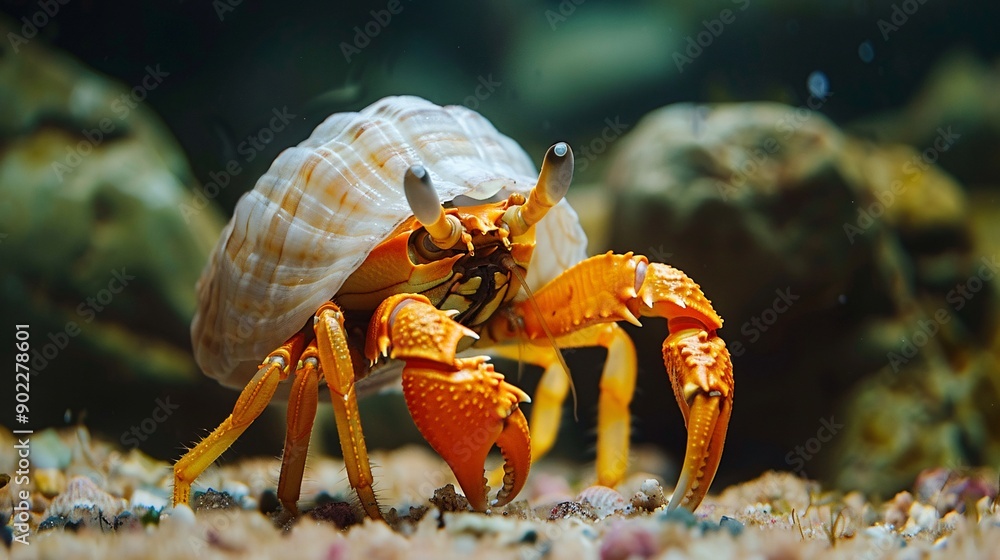 Surrealistic image of a hermit crab using a plastic bottle cap as its ...