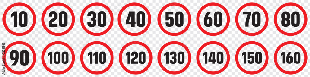 Speed limit signs. Set of generic speed limit signs. Maximum speed ...
