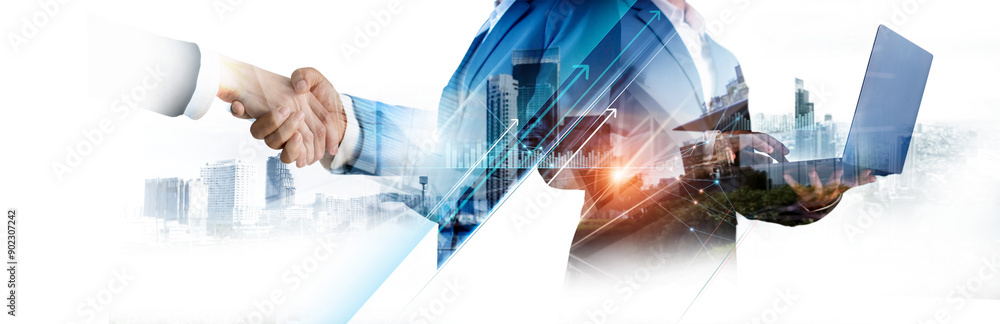 Digital technology, Business network connection, Teamwork, Deal ...