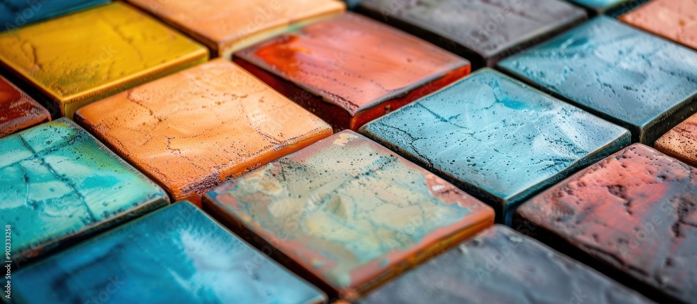 A row of tiles with different colors and textures. The tiles are ...