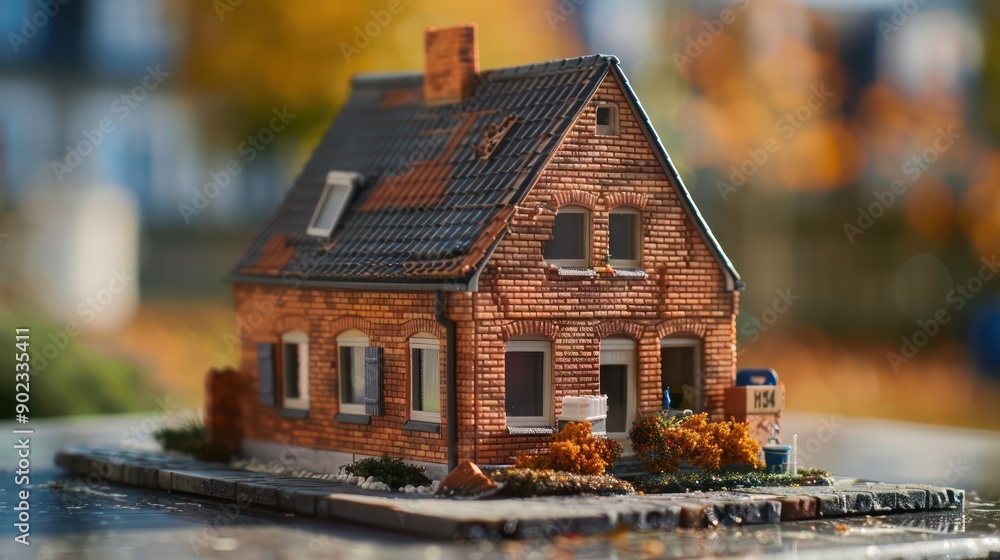 High-resolution image of a miniature brick house, representing ...