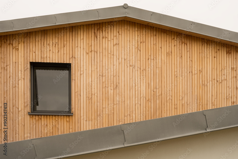 Modern architecture gable with flat roof made of metal titanium zinc ...