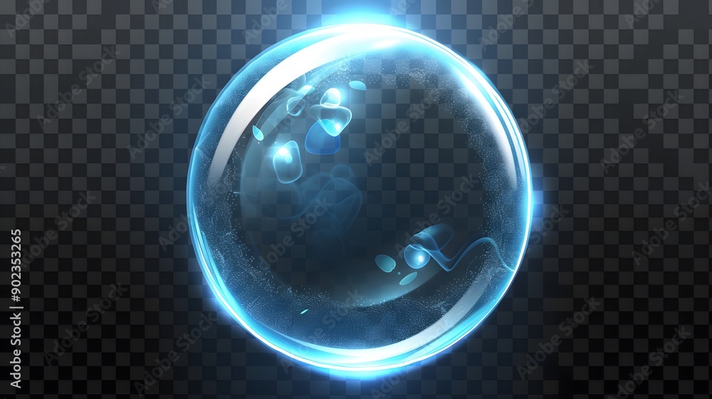 Protection sphere shield with hexagon pattern on blue background. Glass ...