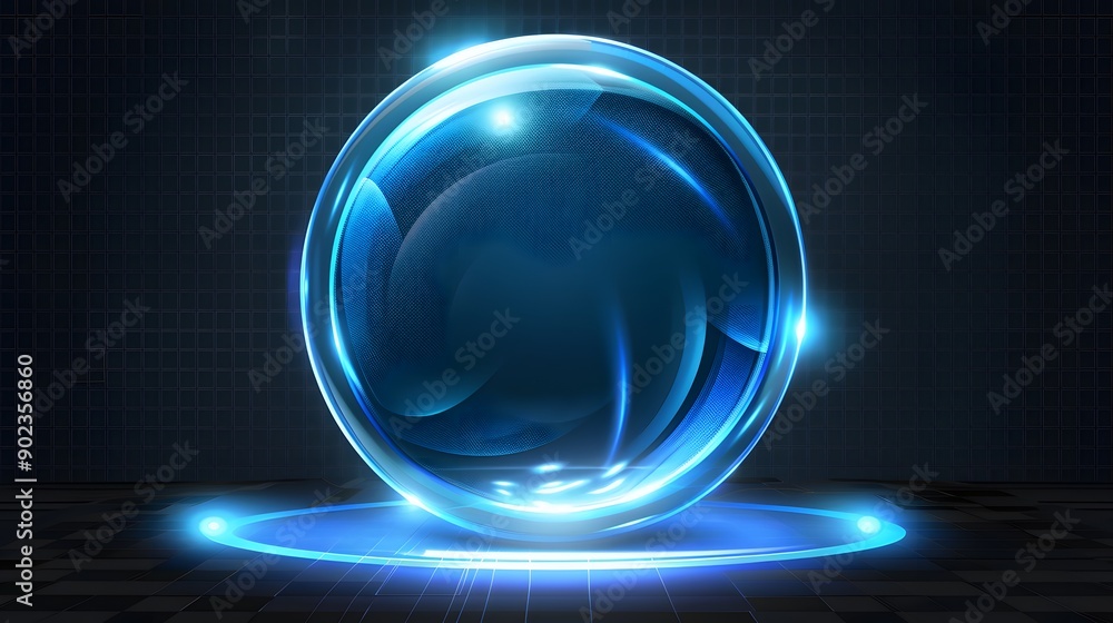 Protection sphere shield with hexagon pattern on blue background. Glass ...