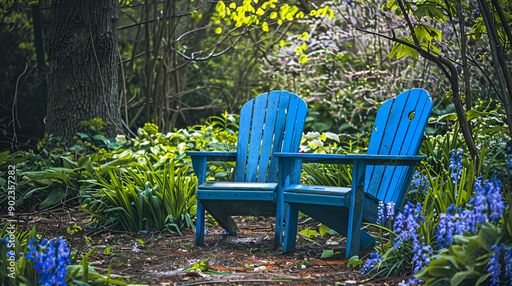 Nice outdoor cozy place to sit and relax, blue relax chairs ,green ...