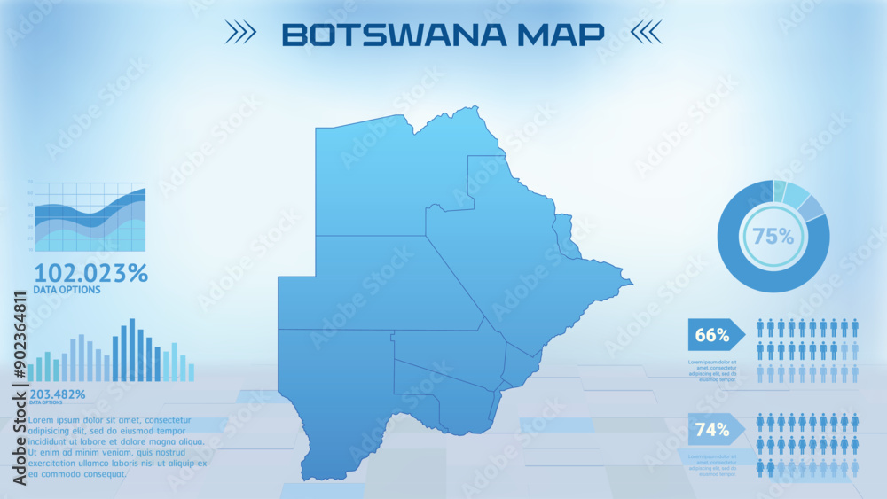 Blue Botswana Map with States, Political Botswana infographic map ...