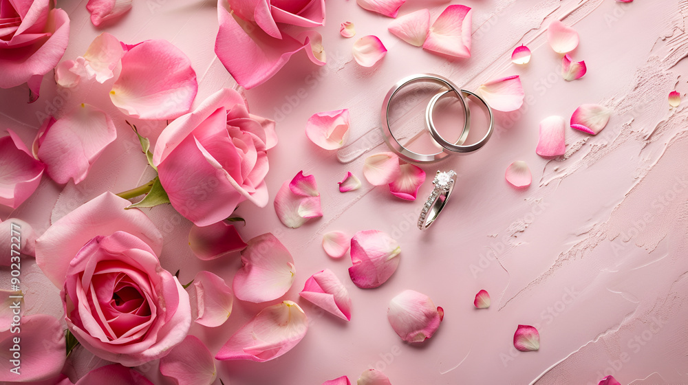 Embrace the symbols of commitment and love as wedding rings grace a bed ...