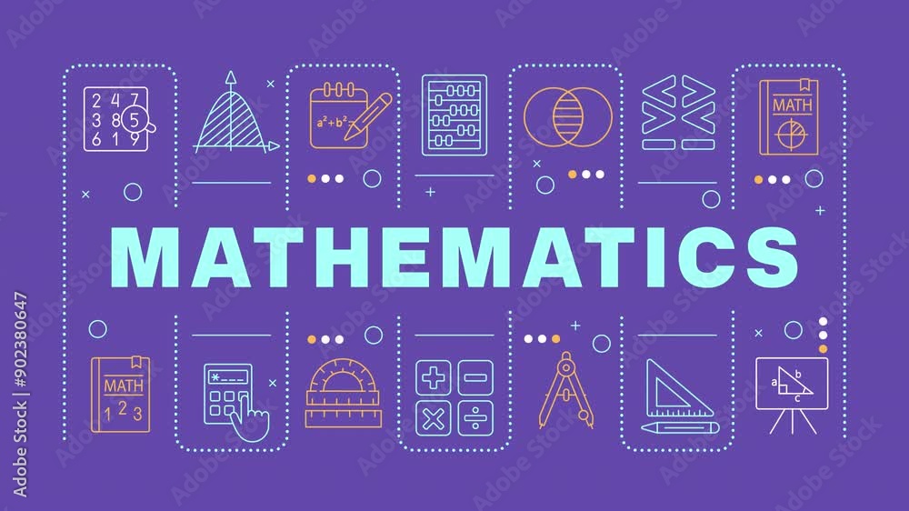 Mathematics word banner animation. Algebra education, statistics ...
