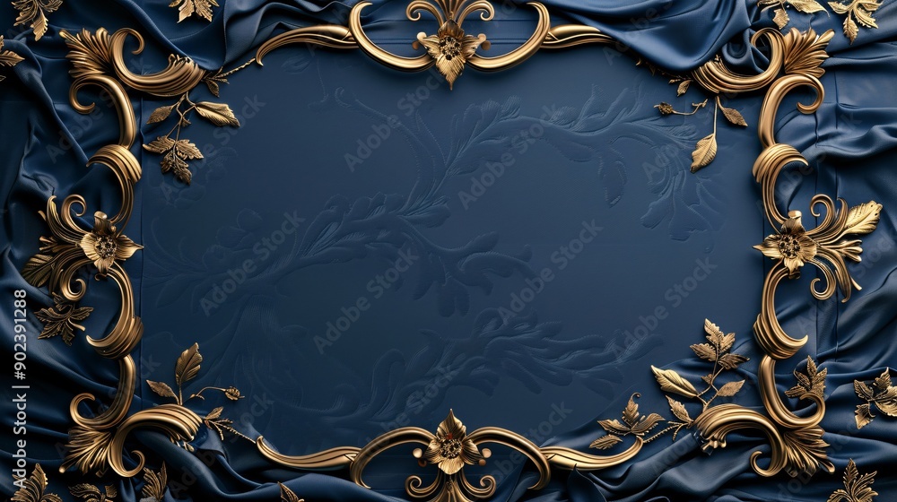 Classic gold frame on a luxurious blue background, highlighted by ...