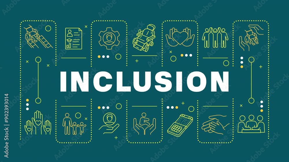 Inclusion word banner animation. Social justice, equal opportunity ...