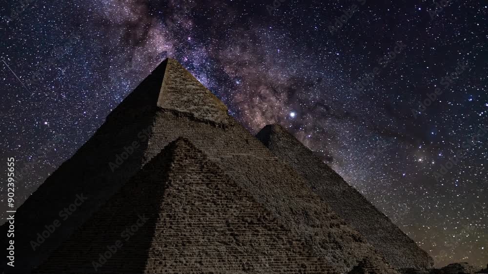 Egypt Milky Way Galaxy Over Pyramids of Giza Pan R in the Night Sky ...