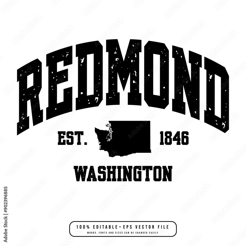 Redmond text effect vector. Editable college t-shirt design printable ...