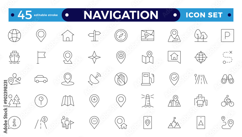 Location icon set. Containing map, map pin, gps, destination ...